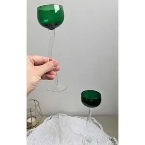 Dining | Vintage Green Wine Glass Set Of 2 Emerald Glass Goblet Twisted ...